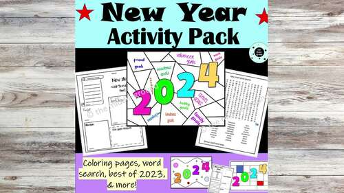 New Year 2024 Activities Pack - Coloring Pages, Word Search & More