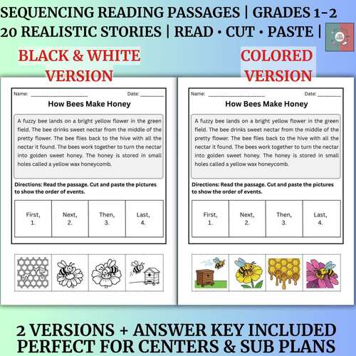Sequencing Reading Passages & Cut and Paste Activities, Grades 1-2 ...