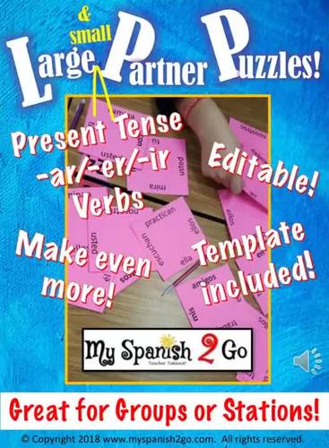 Subject Pronouns- Small & Large Partner Puzzles in Spanish!--Editable!