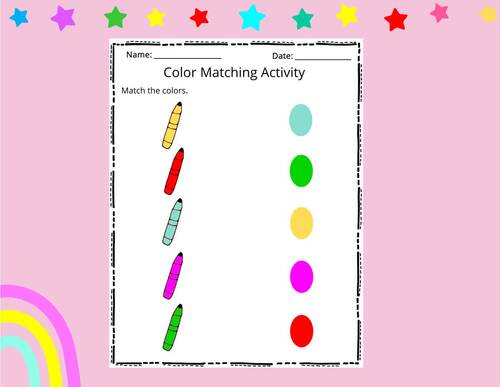 Printable Color Matching Worksheets, Matching Colors Worksheets, Activity