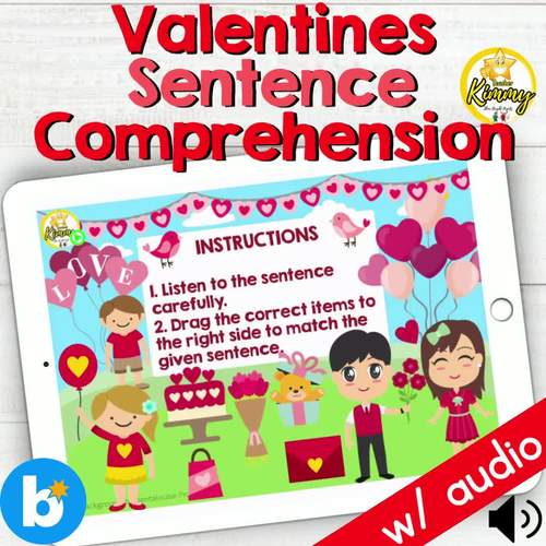 Valentines Day Sentence Auditory Comprehension Boom Cards by Teacher Kimmy