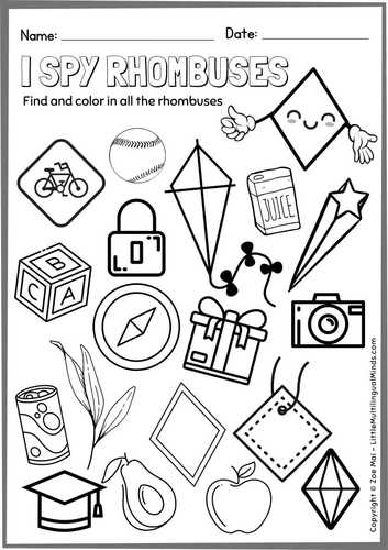 Kindergarten 2D Shapes Worksheet: RHOMBUS - Shape Sort, Shape Hunt ...