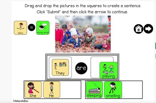 Fall Themed Simple Sentences by Answering Who, What, Where Boom Cards