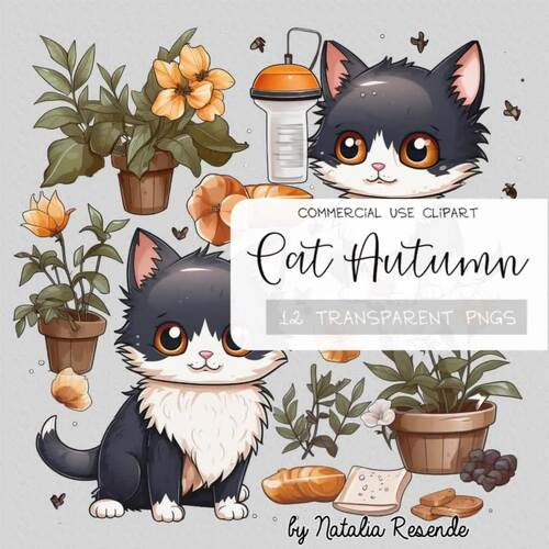 Cat Autumn Clipart by Natalia Res | TPT