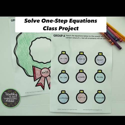 Solving One Step Equations Activity Middle School Math Christmas Activity