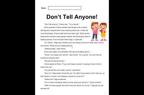 School Reading Comprehension Word File 1: Don't Tell Anyone (Grade 2-3)