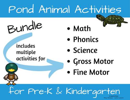 Pond Animals Activities BUNDLE - Math, Phonics, Science, Fine/Gross Motor