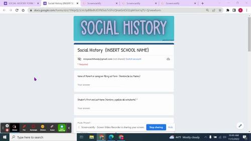 Social History Template/ Digital Google Form :(SPANISH/ENGLISH) | TPT