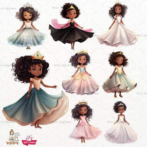 Cute American African Princess clipart, Lovely Princess PNG by Hello ...