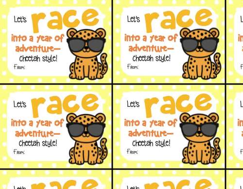 Cheetah (Cheetos) Beginning of Year Gift Tag-Let's race into a year of ...