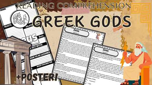 Greek Gods Reading Comprehension Ancient Greek Mythology Poster Activity