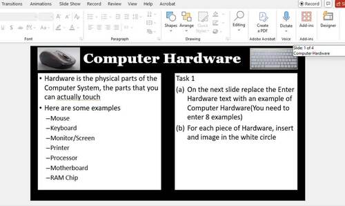 Computer Hardware V Software Interactive Digital Activity in Powerpoint