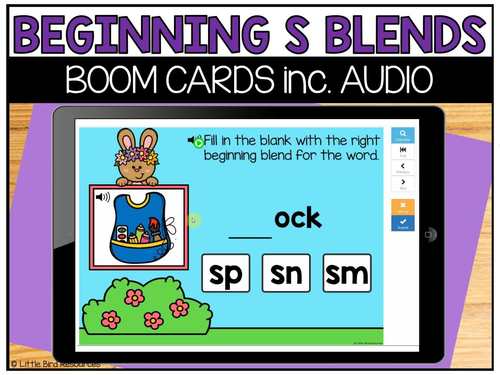 Spring Beginning S Blends Boom Cards with Audio | Beginning Consonant ...