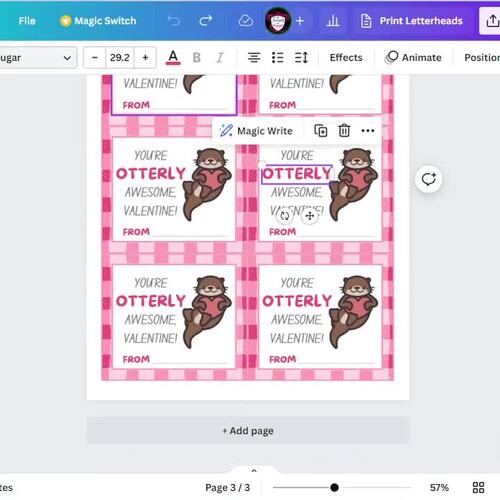 Otter Valentines Day Card Editable Template, Daycare Valentines ...