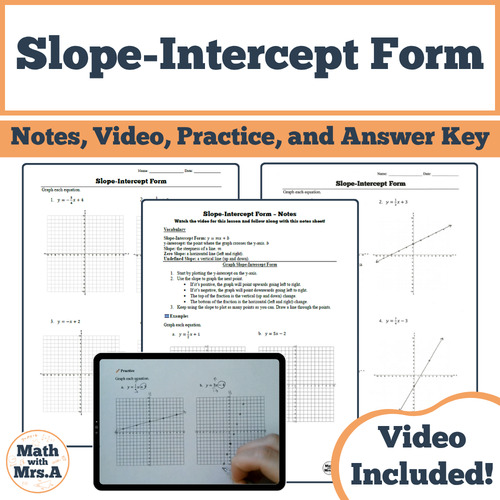 Slope-Intercept Form | Notes, Video Lesson, Worksheet | Algebra 1