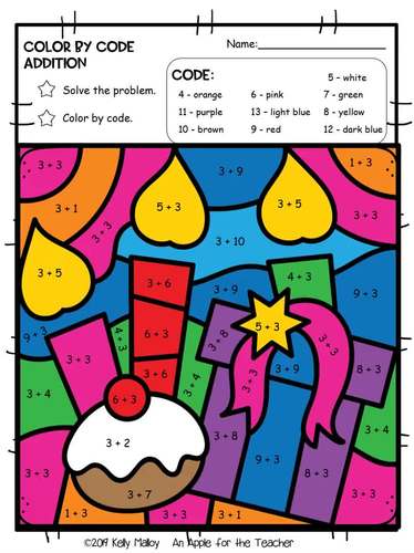 Hanukkah Color by Number Addition Facts by Kelly Malloy | TpT