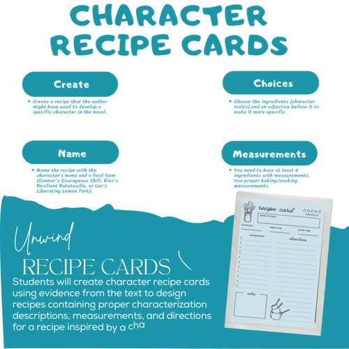 Unwind Character Recipe Cards by JennyedELA | TPT