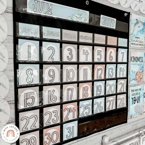 Classroom Calendar & Weather Pocket Chart Display | Modern Ocean ...