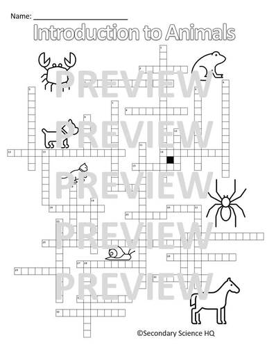 Introduction to Animals Vocabulary Crossword Puzzle | Advanced Biology