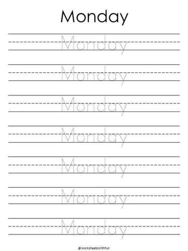 Days of the Week Printables, Kindergarten Tracing Worksheets, T-WWF393