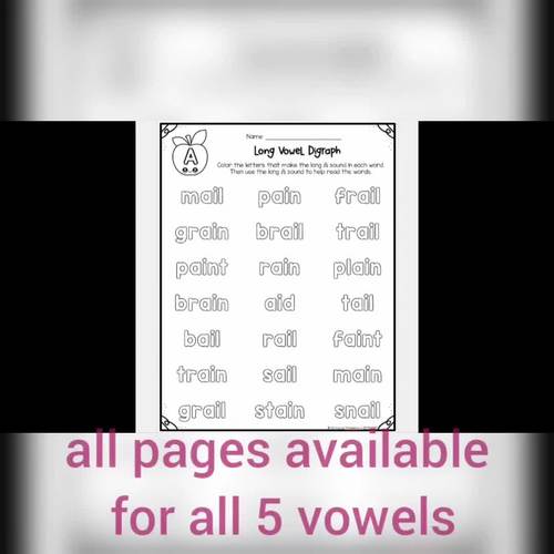 Long Vowel Worksheets - Vowel Teams ai, ay, ee, ea, ie, y, oa, ow, ue ...