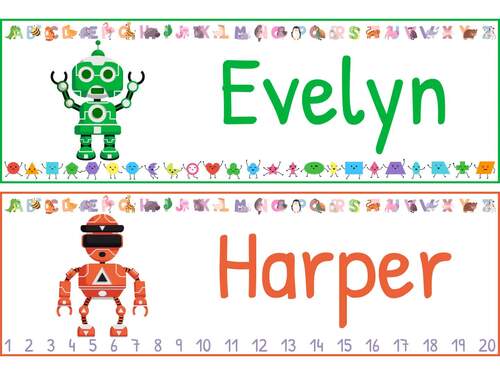 Student Desk Plates 30 Printable/Editable Robot Classroom Name Tags ...