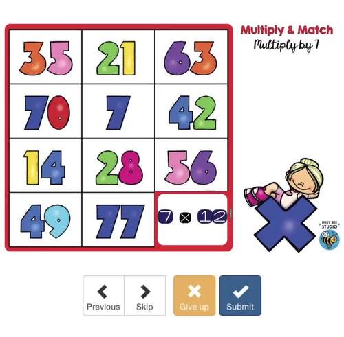 Boom Cards Multiplication | Multiply by 7 | Distance Learning | TPT