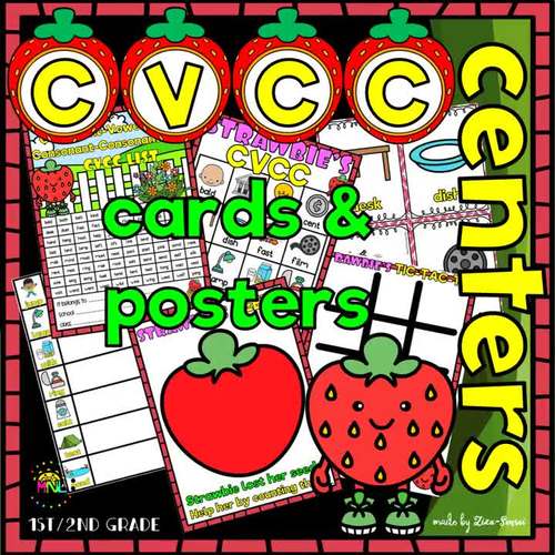 CVCC Centers Reading Comprehension Word Work Worksheets Strawberry BUNDLE