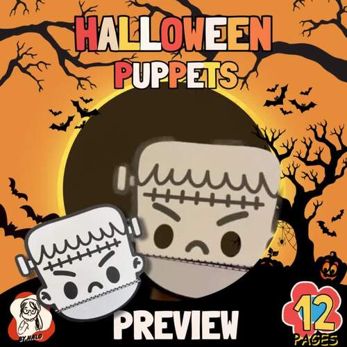 Halloween Puppets Craft | Printable Coloring Activity | Halloween Craft ...
