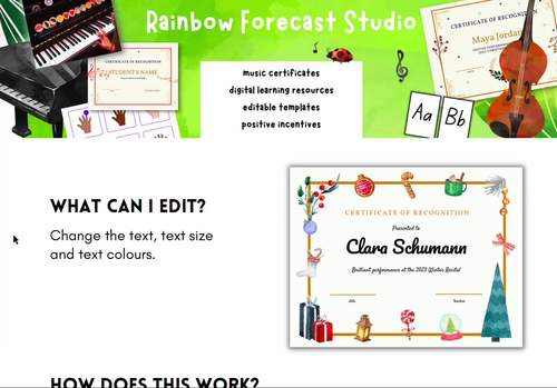 Editable and Printable Music Recital Certificate Awards Template