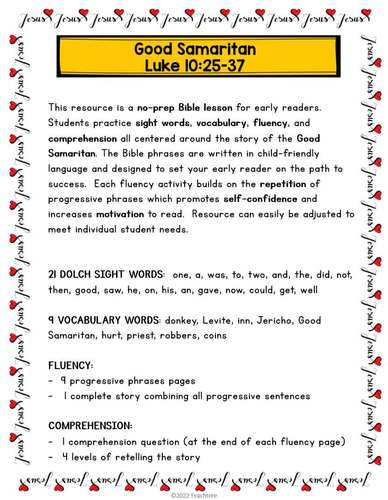 Good Samaritan Bible Lesson - Sight Words, Vocabulary, Fluency ...