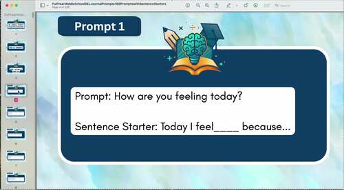 Full-Year Middle School SEL Journal Prompts – 180 Prompts with Sentence ...