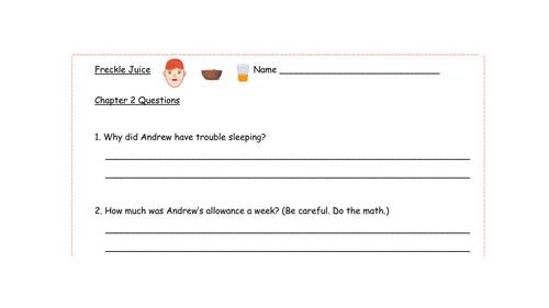 Freckle Juice Comprehension Questions by Rebecca's Resource Room