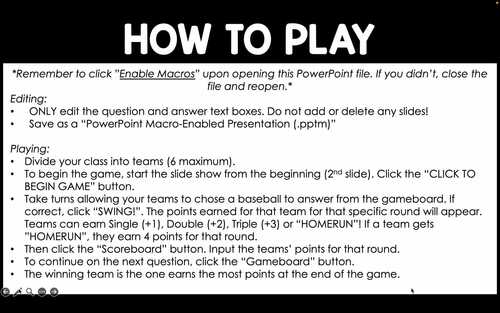 Review Game Template Baseball | Editable PowerPoint Test Prep Any Subject