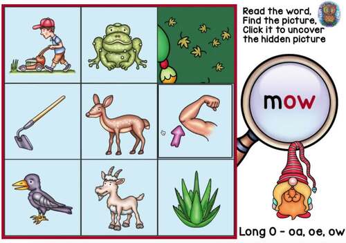 LONG O BOOM CARDS GAME VOWEL TEAMS OA OE OW PHONICS DIGITAL 1ST GRADE ...