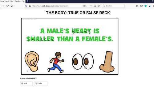 Body Facts True or False online game for distance learning | TpT