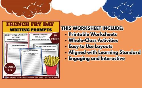 French Fry Day Writing Prompts Activities, 2nd 3rd 4th 5th Grade