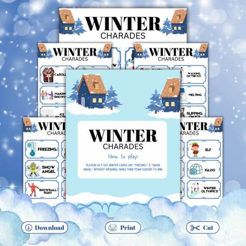 Winter Charades Game | Winter Game | Christmas Charades Cards | Holiday ...