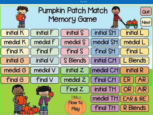 Speech Therapy Pumpkin Patch Memory Games Boom Cards Fall Articulation ...