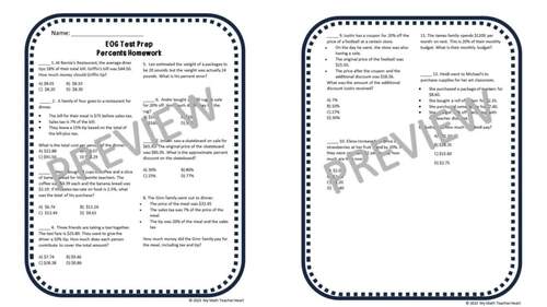 Percents EOG Review Homework | Grade 7 Math | Test Prep | TPT