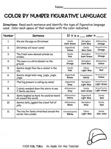 Christmas Coloring Pages Figurative Language Metaphors Idioms Alliteration