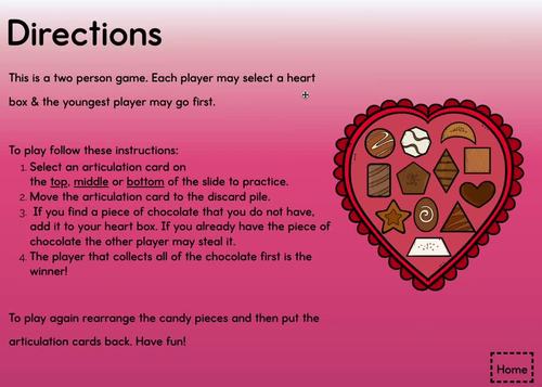 Digital Valentines Day Articulation Game - Chocolate Box Race | TPT