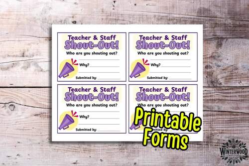 Teacher & Staff Shout-Out Printable | Staff Appreciation Cards | TPT