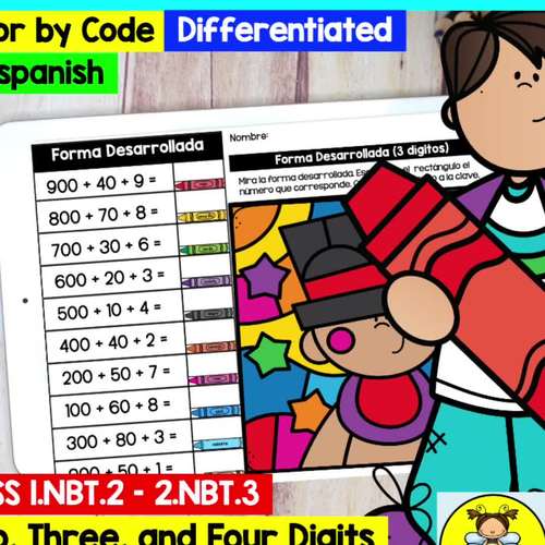 Spanish New Year Place Value Math Color by Number Print and Digital