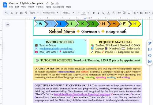 German Syllabus - Editable Templates by Llamaritza's Teaching Adventures