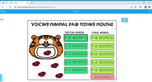 Voicing Feeding Mouths | Boom Cards™ | Minimal Pairs | Distance Learning