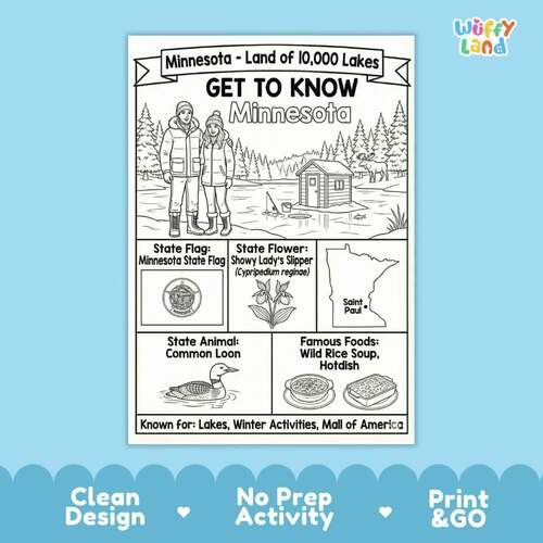 Minnesota State Study Geography Coloring Page Poster Activity Worksheet