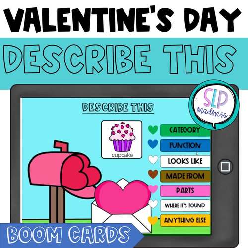 No Prep Speech Therapy Valentine's Day Describing Vocabulary Boom Cards