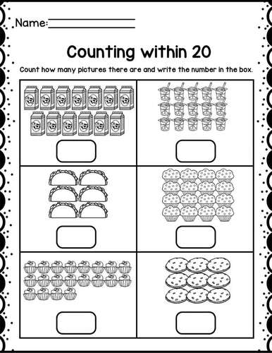 Counting objects to 20 worksheet | count and color | theme food & Drink