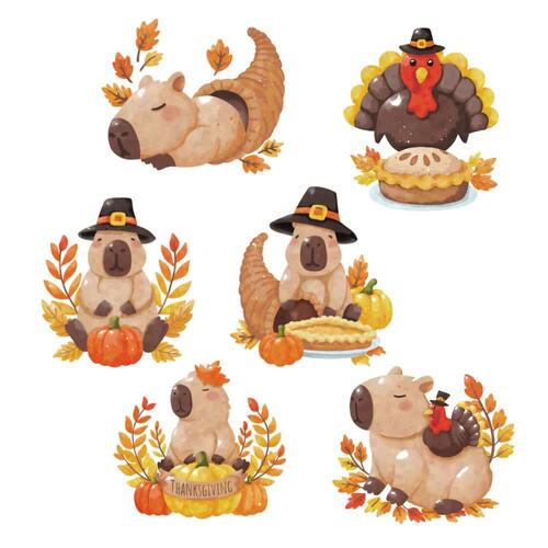 Cute Thanksgiving Capybara Clipart | Fall Harvest & Autumn Animals PNG